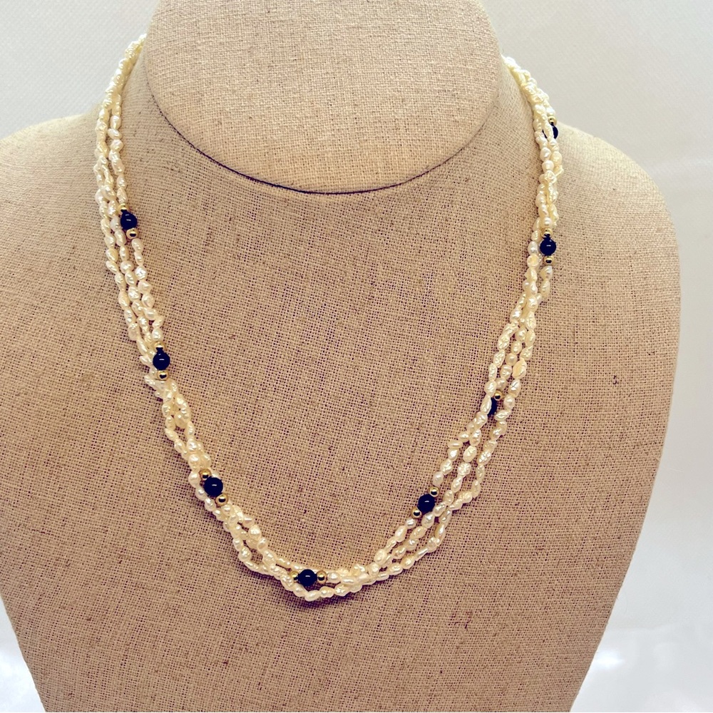 17’ Seed Bead Pearl Multi-Strand Black & Gold Accent … - Gem
